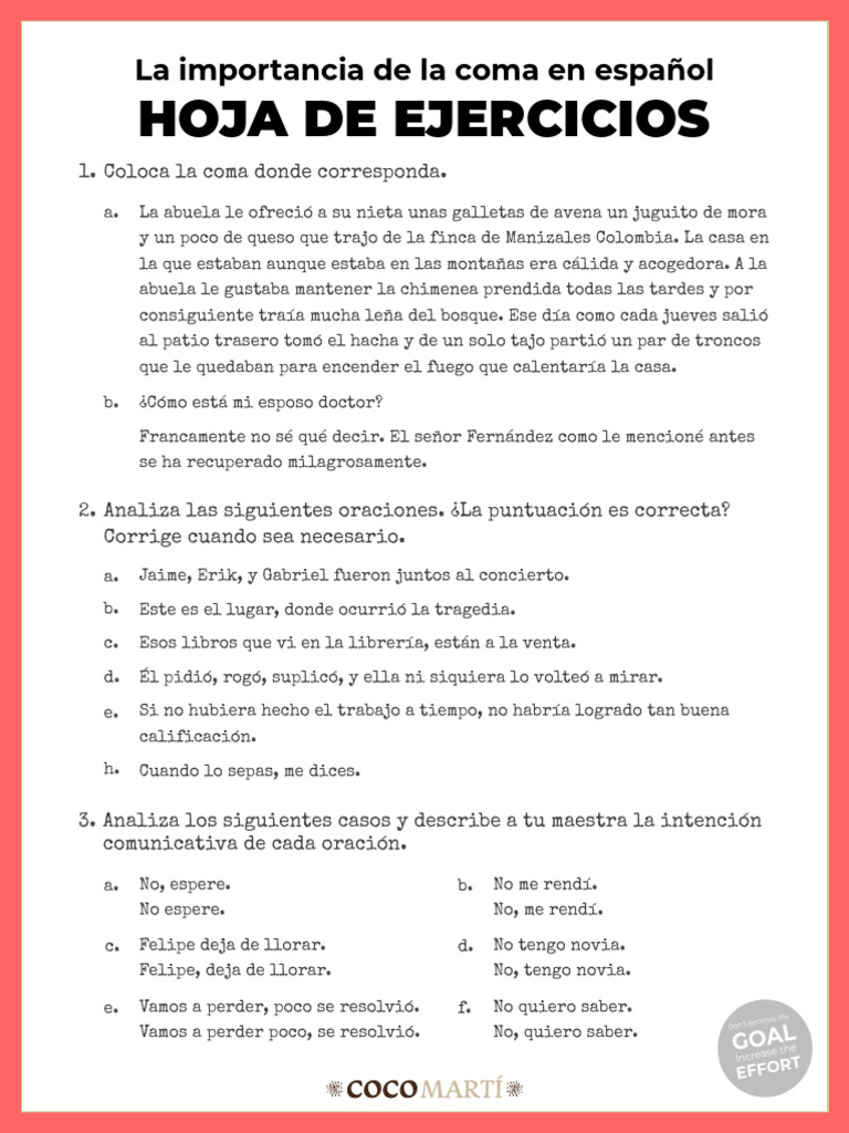 Coco Marti La Coma Hoja de Ejercicios R | PDF
