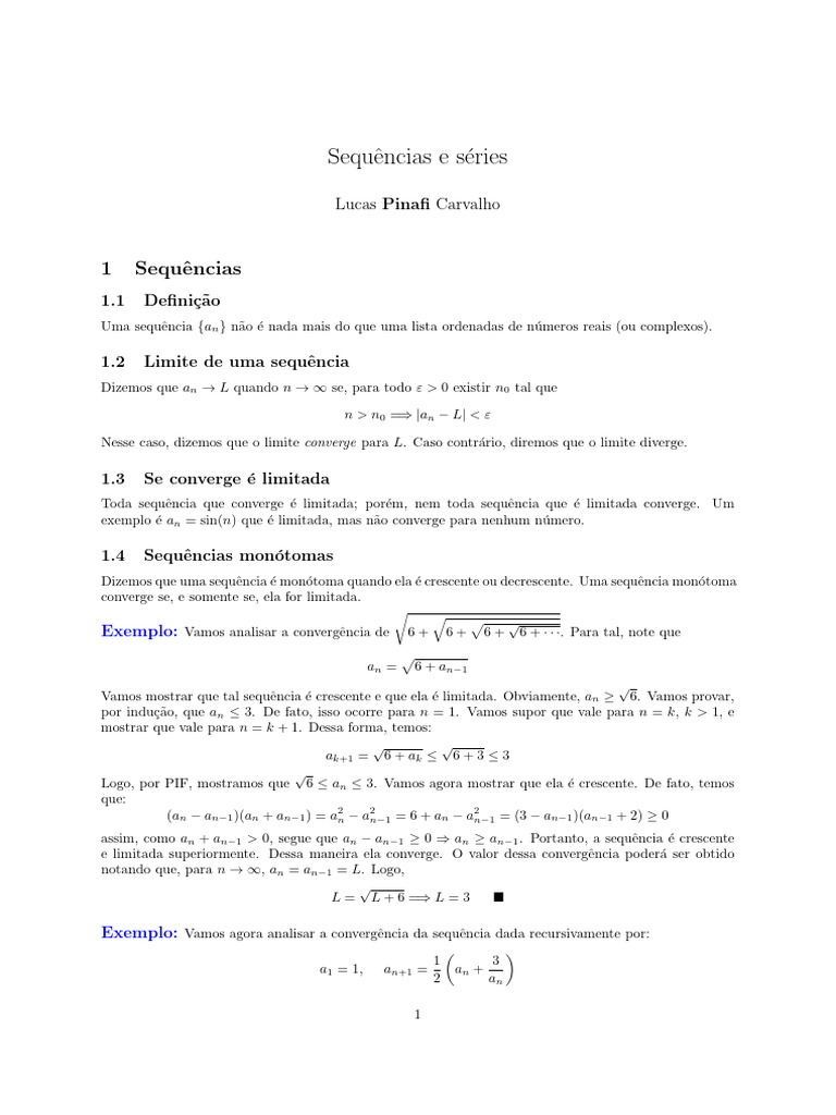 Sequências_e_séries___Resumo | PDF | Sequência | Limite (Matemática)
