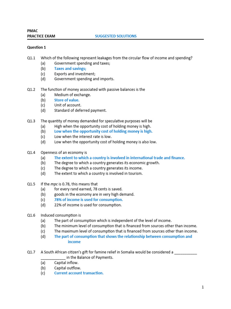 PMAC Practice Exam 2022 Suggested Sols | PDF | Gross Domestic Product ...