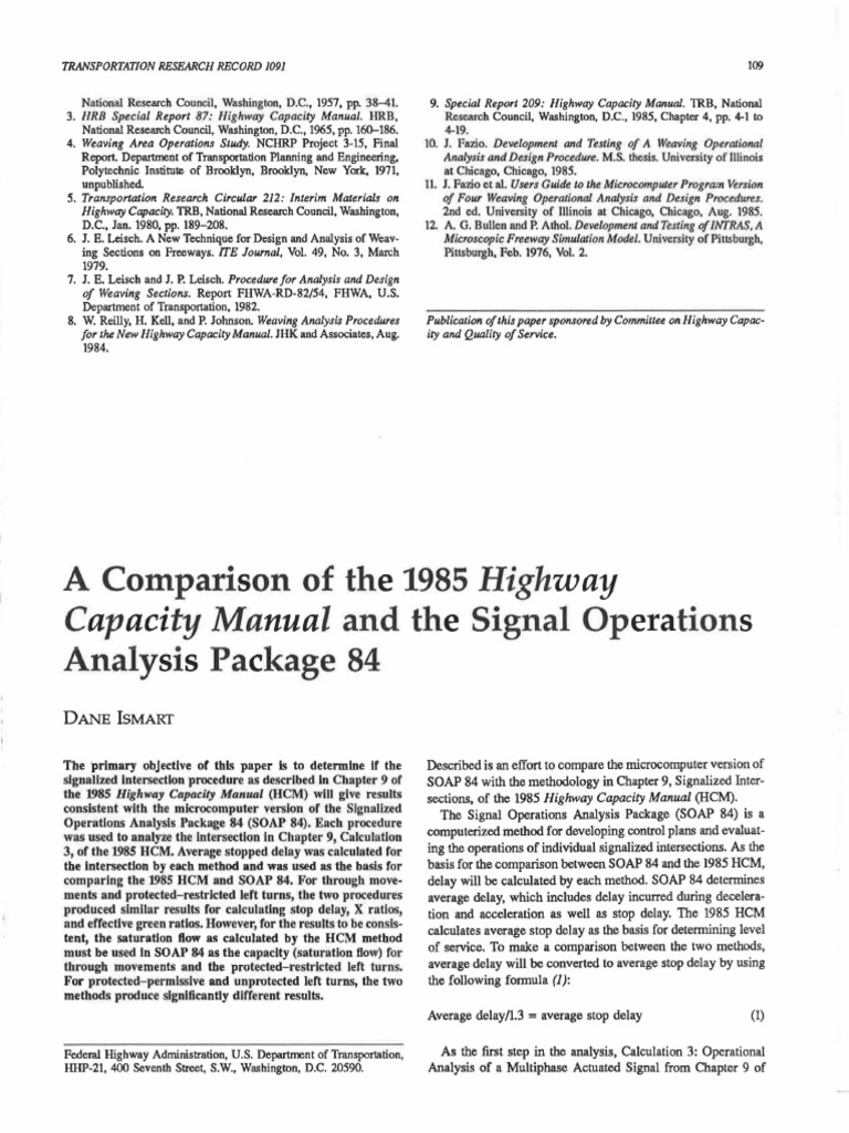 Highway Capacity Manual and The Signal Operations: A Comparison of The ...