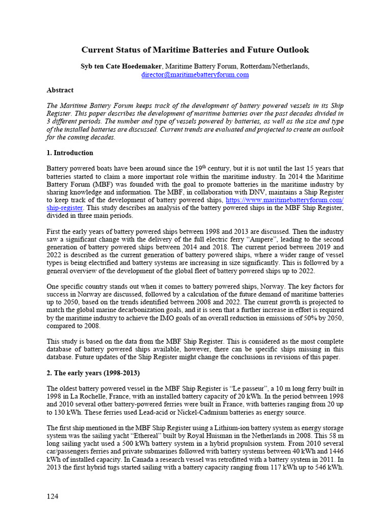Maritime Battery Forum - Current Status of Maritime Batteries and ...