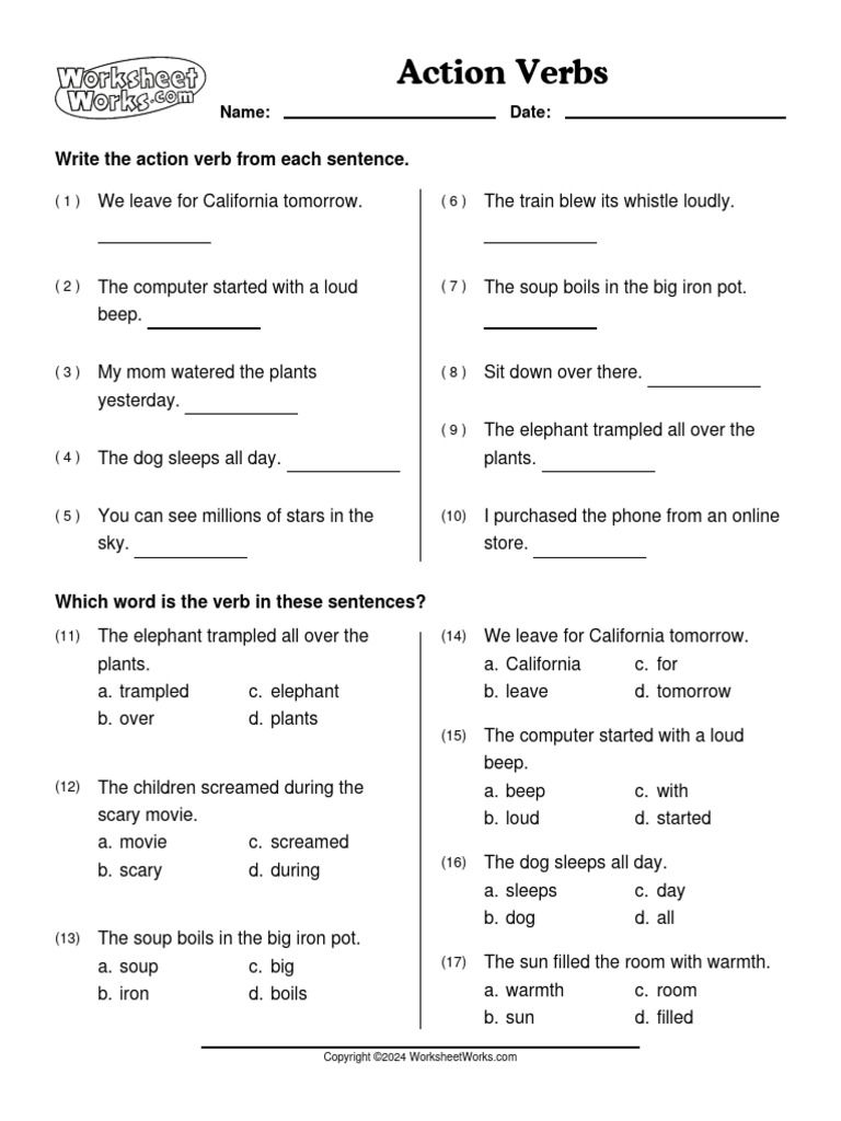 WorksheetWorks Action Verbs 1 | PDF