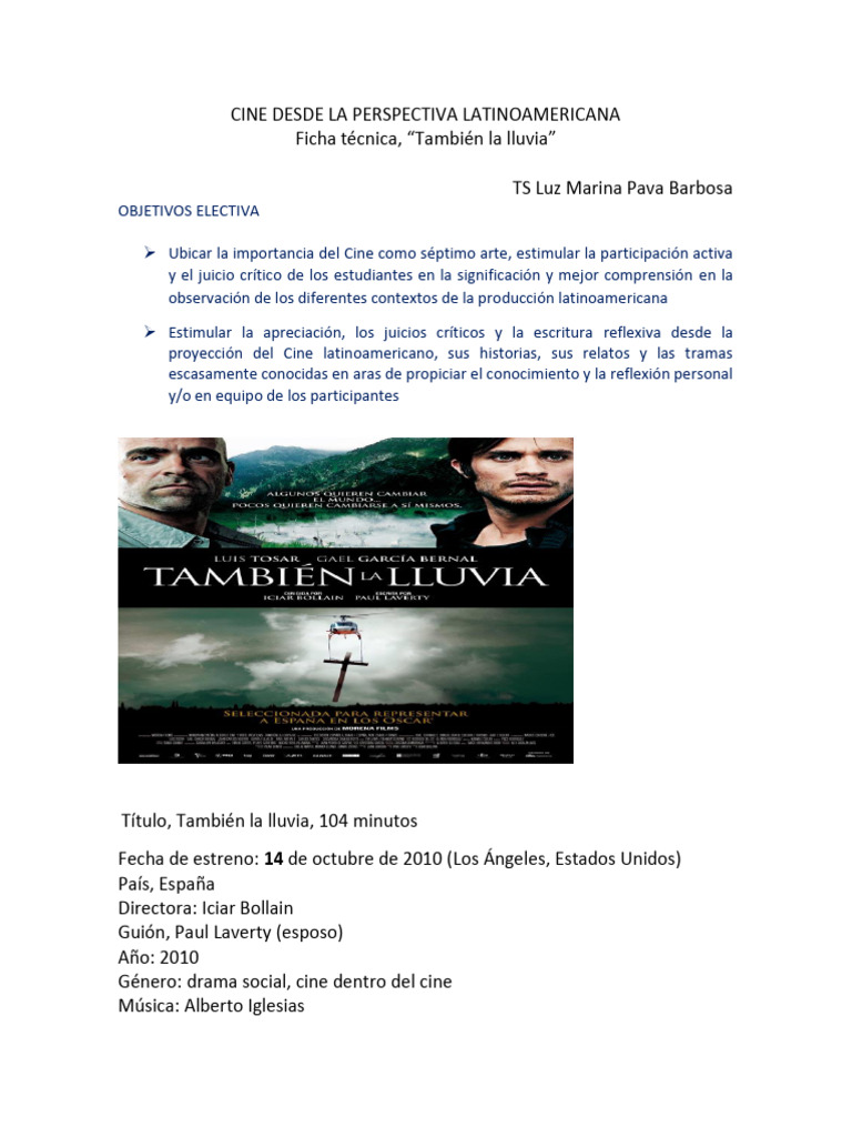Resenha De “También La Lluvia” – GUVPI