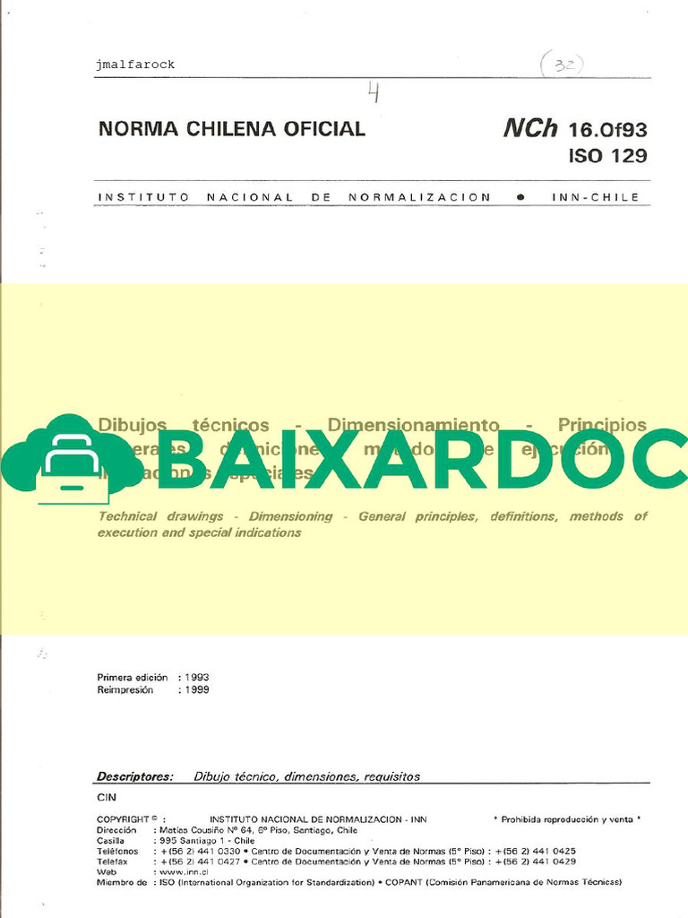 NCH 16of93 Iso 129 Dibujos Tecnicos Dimension A Mien To Principios ...