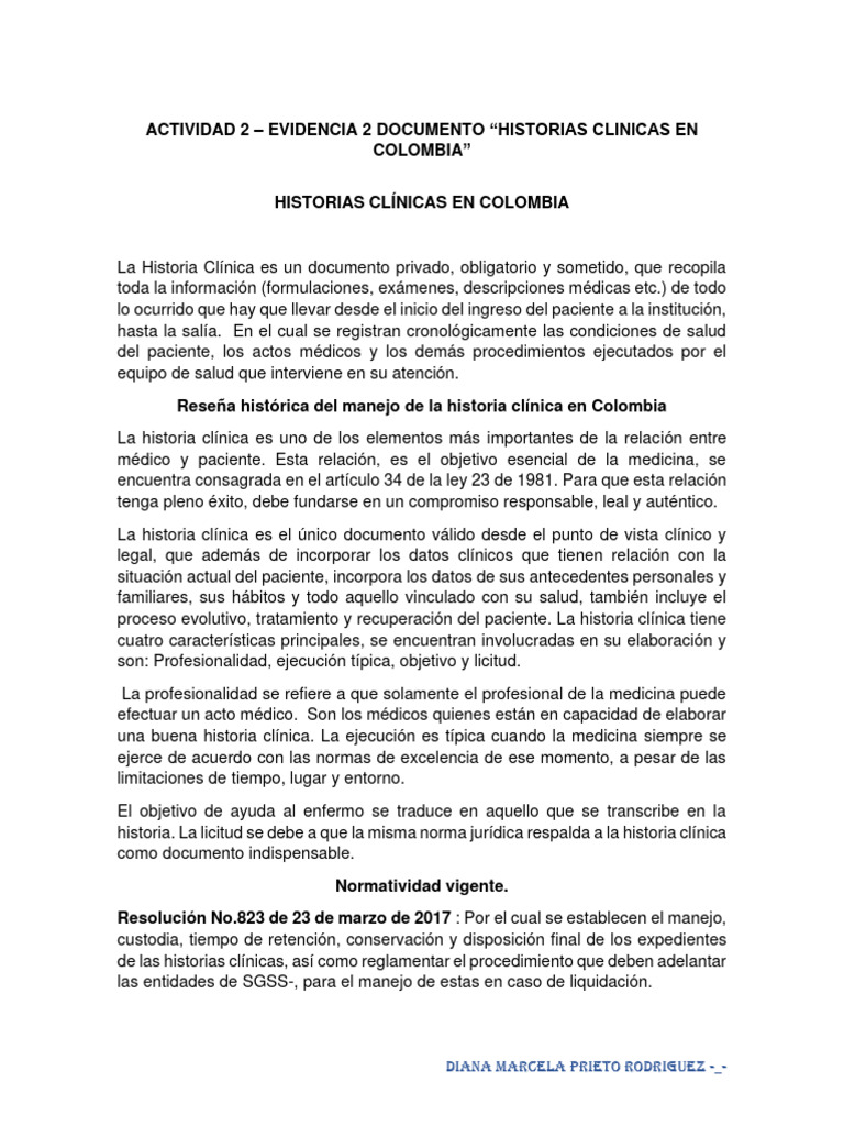Actividad 2 Evidencia 2 Documento Historias Clínicas en Colombia | Descargar gratis PDF ...