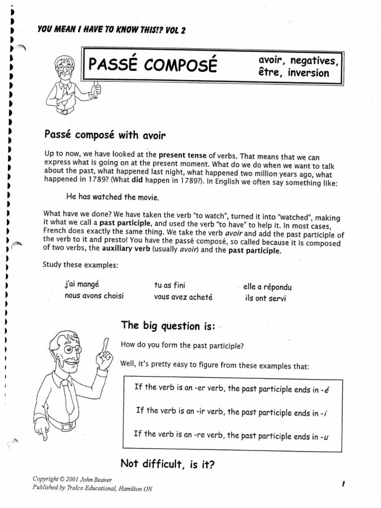 Passé Composé Avec Avoir | PDF