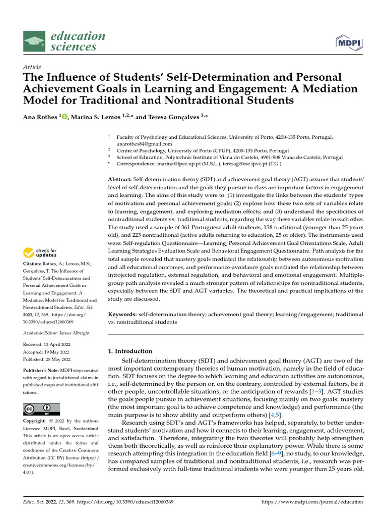 The Influence of Students' Self-Determination and Personal Achievement ...