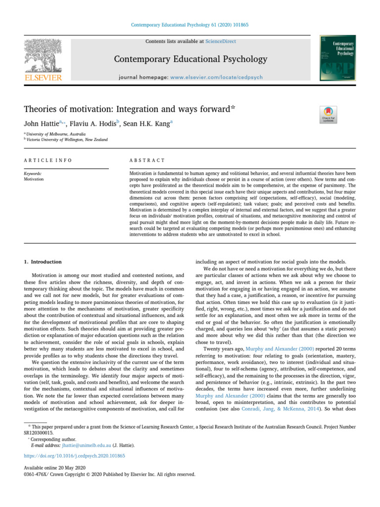 Theories of Motivation Integration and Ways Forward | PDF ...
