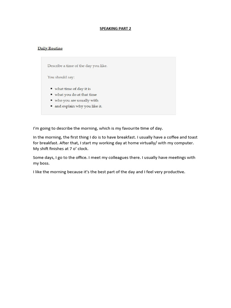 Speaking Part 2 - Daily Routine | PDF
