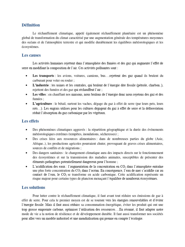 Réchauffement climatique : causes et solutions | PDF | Dioxyde de ...
