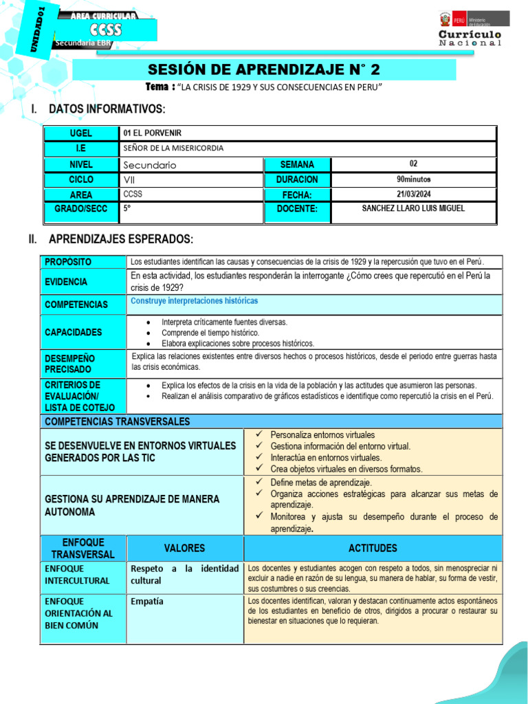 Sesion CCSS 5° Sec-Semana 03 | PDF | Evaluación | Aprendizaje