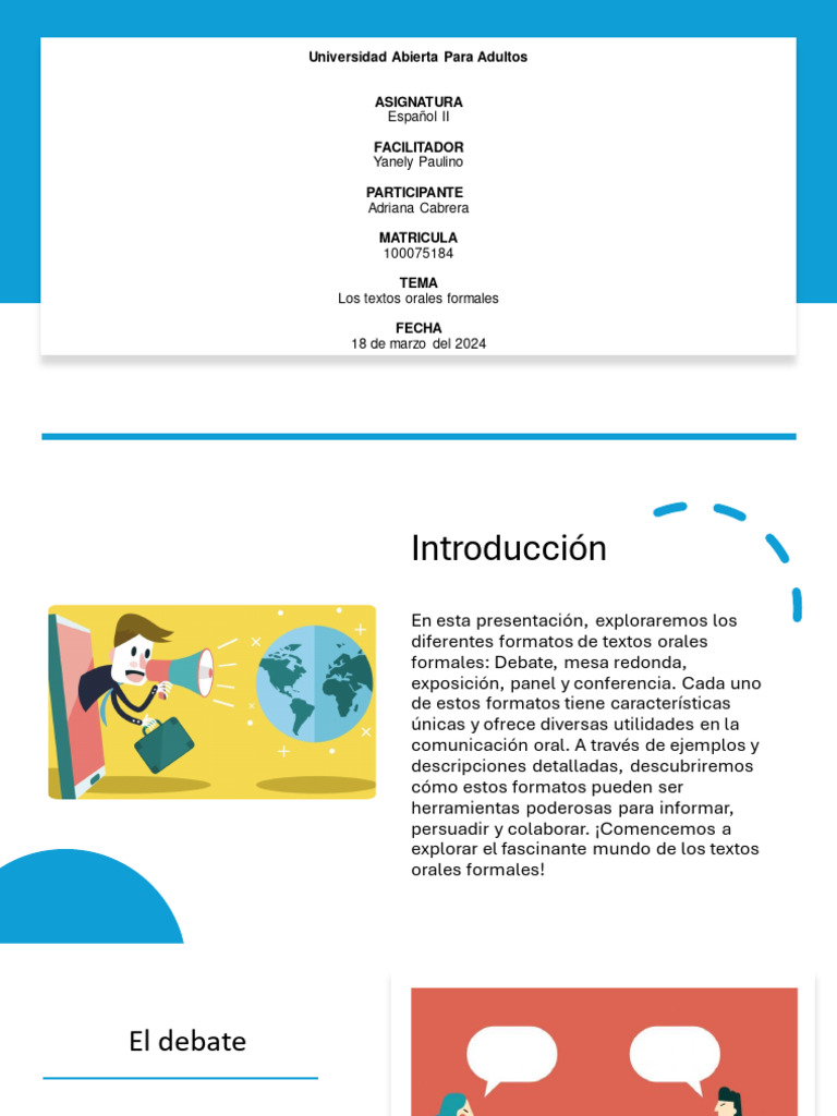 Formatos de Textos Orales Formales | PDF | Hablar en público | Comunicación
