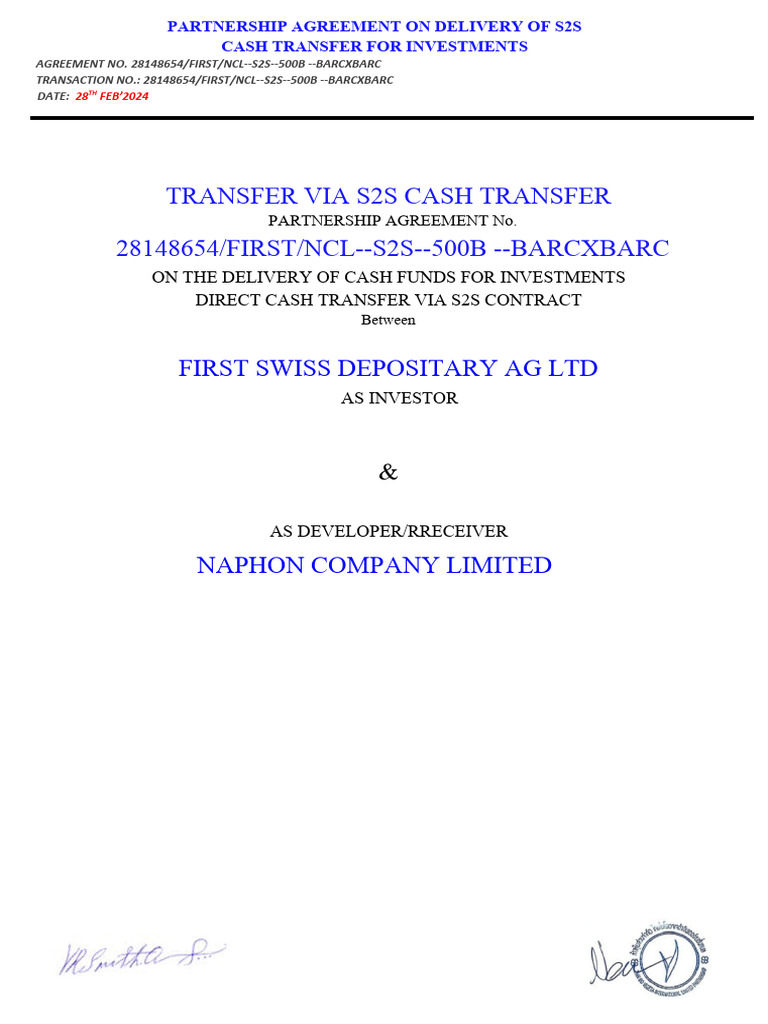 Contract S2S - FIRST SWISS DEPOSITARY - NAPHON COMPANY | PDF | Finance ...