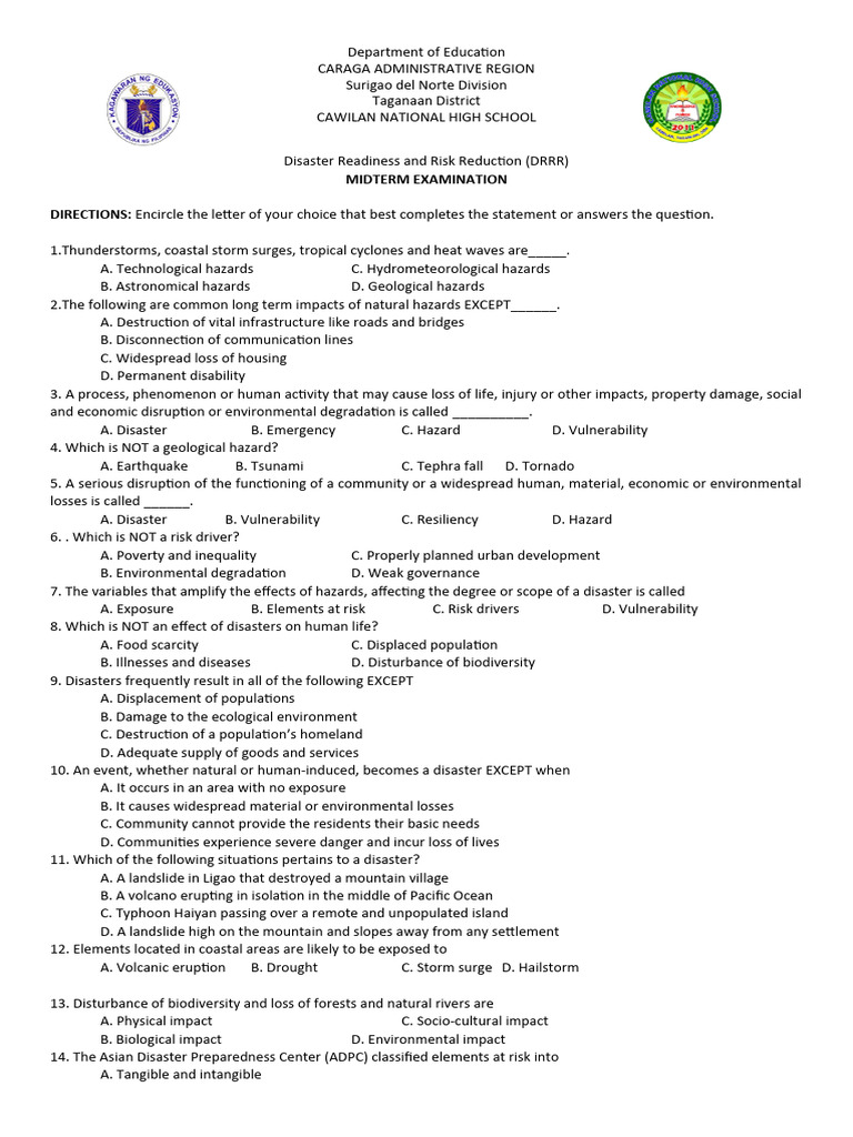 DRRR Exam | PDF | Natural Disasters | Hazards