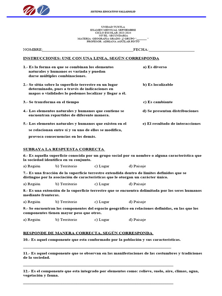 Examen Lengua Materna 1° AB | PDF