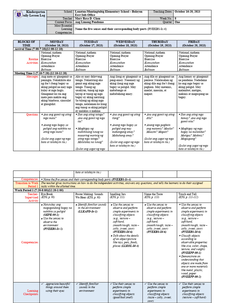 Kindergarten DLL MELC Q1 Week 8 MCL | PDF