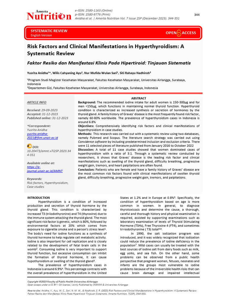 Risk Factors and Clinical Manifestations in Hyperthyroidism: A Systematic Review | PDF ...