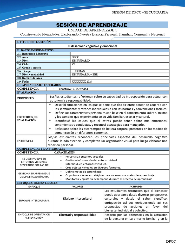 2º Ses Act 1 - DPCC 2024 | PDF | Maestros | Aprendizaje