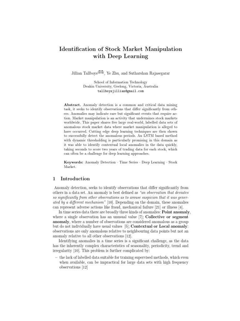 Detecting Stock Market Manipulation | PDF | Deep Learning | Machine ...