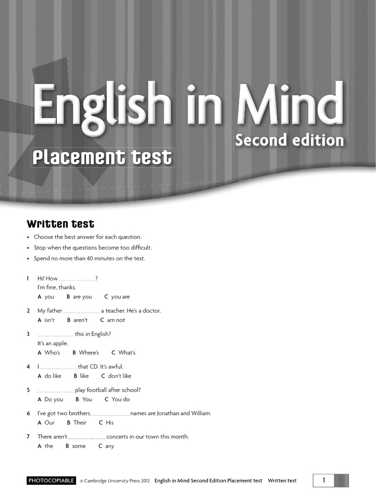 English Placement Test Questions | PDF