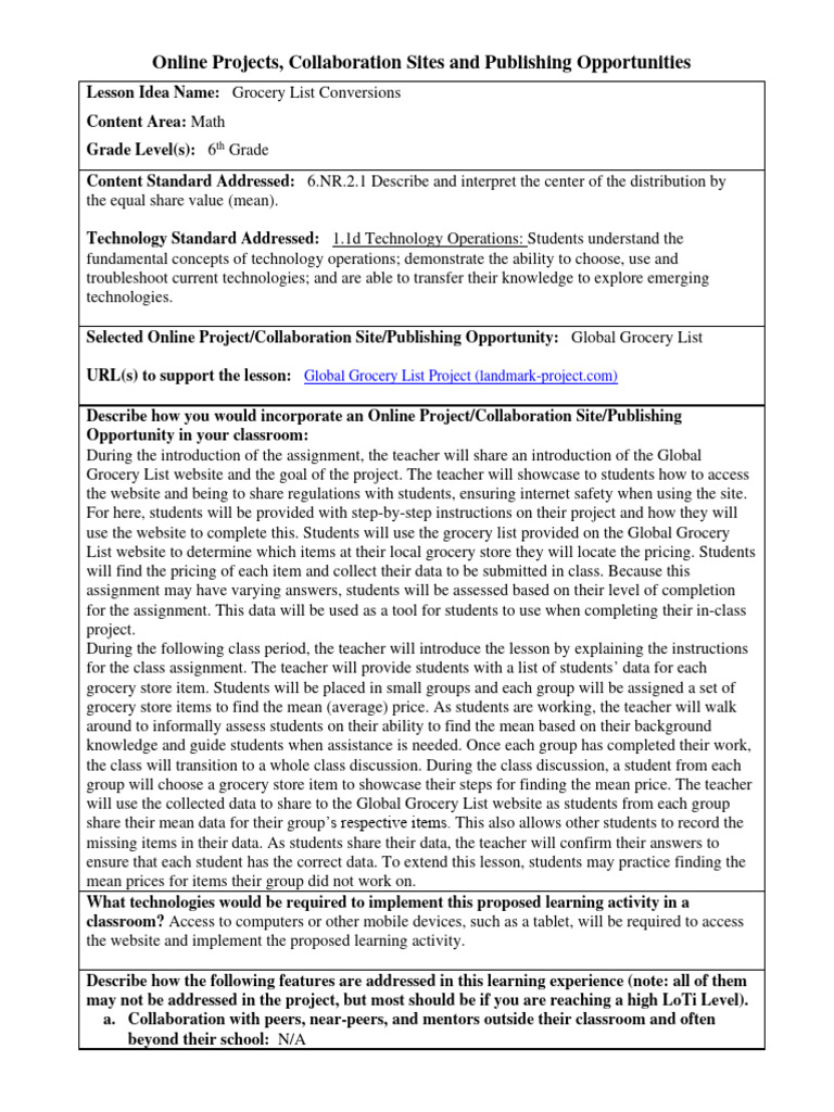 09 Online Learning Project Lesson Idea Template | PDF | Teachers | Learning