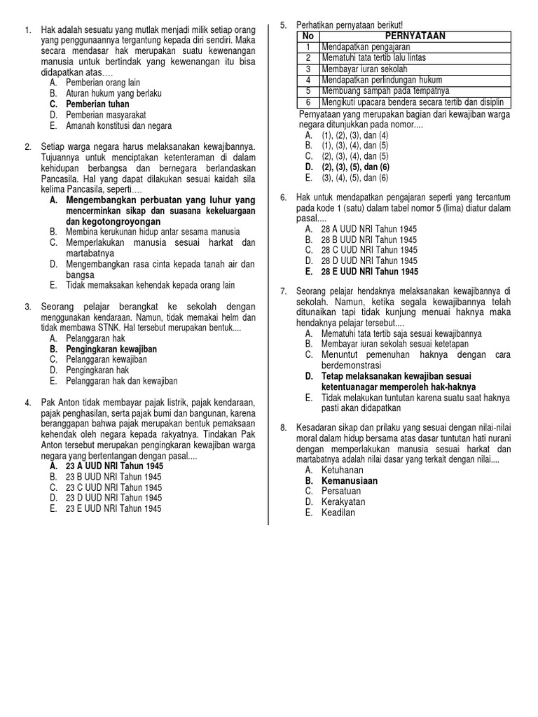 LATIHAN SOAL 1 DAn 2 PKN FIX | PDF