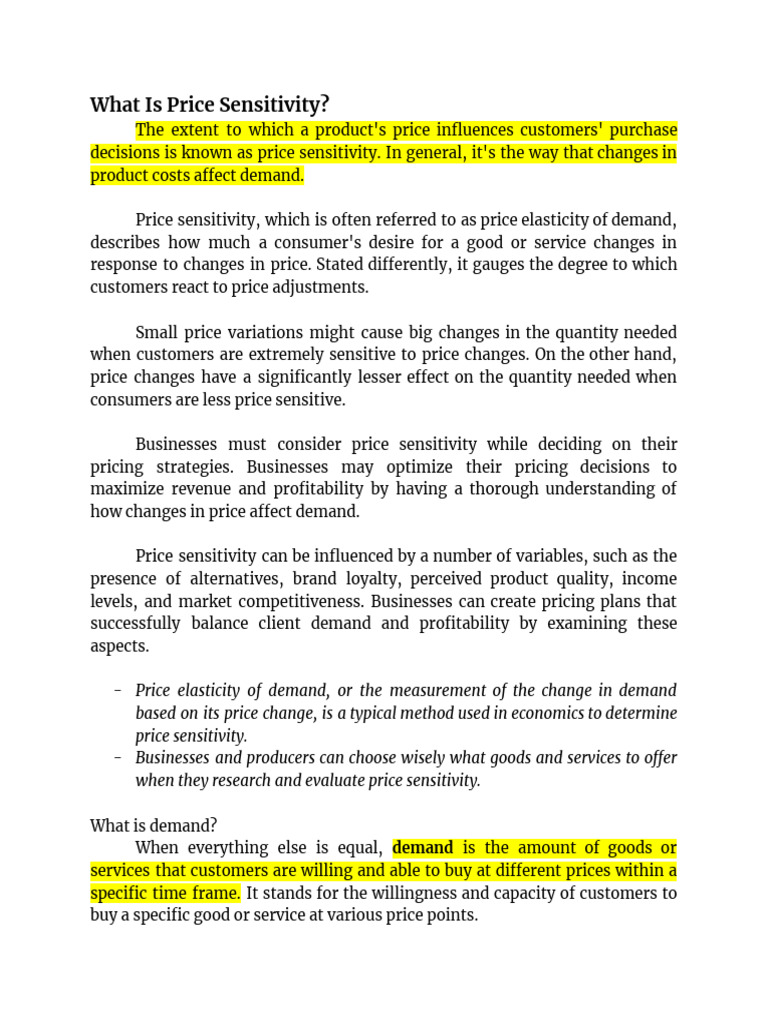 Understanding Price Sensitivity and Demand | PDF | Demand | Price ...