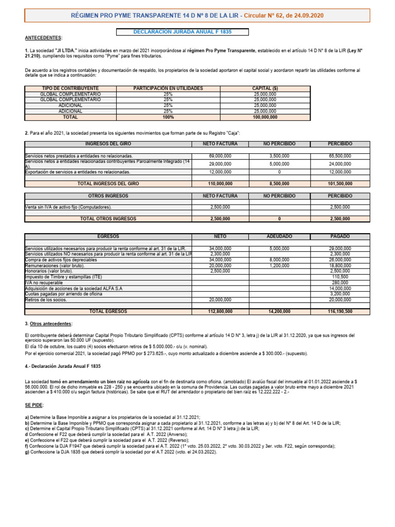 Ejercicio 23 - Régimen Opcional Pro Pyme Transparente (Con I ...