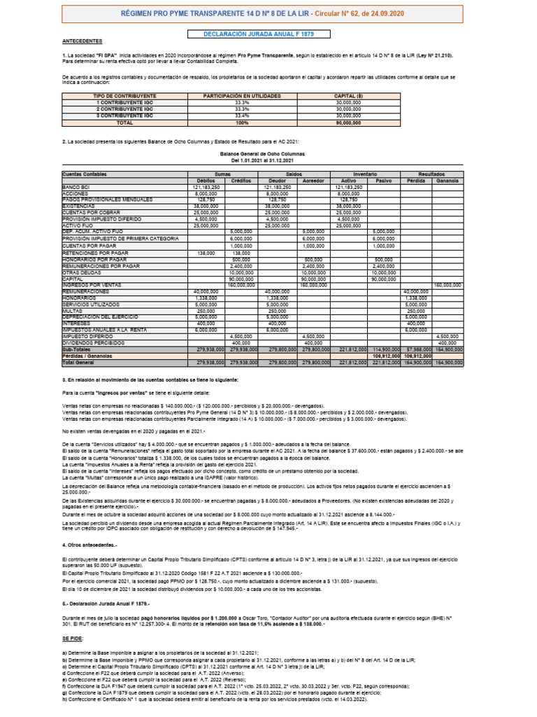 Ejercicio 22 - Régimen Opcional Pro Pyme Transparente (Mantención en El ...
