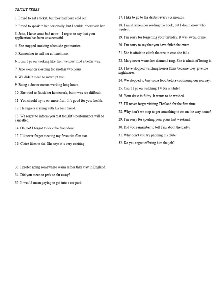 Activity 2 - TRICKY VERBS - Tasks | PDF