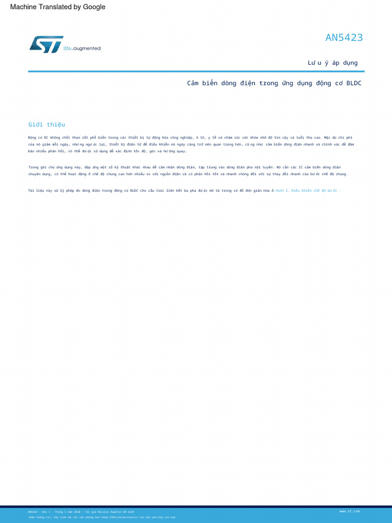 An5423 Current Sensing in BLDC Motor Application Stmicroelectronics | PDF