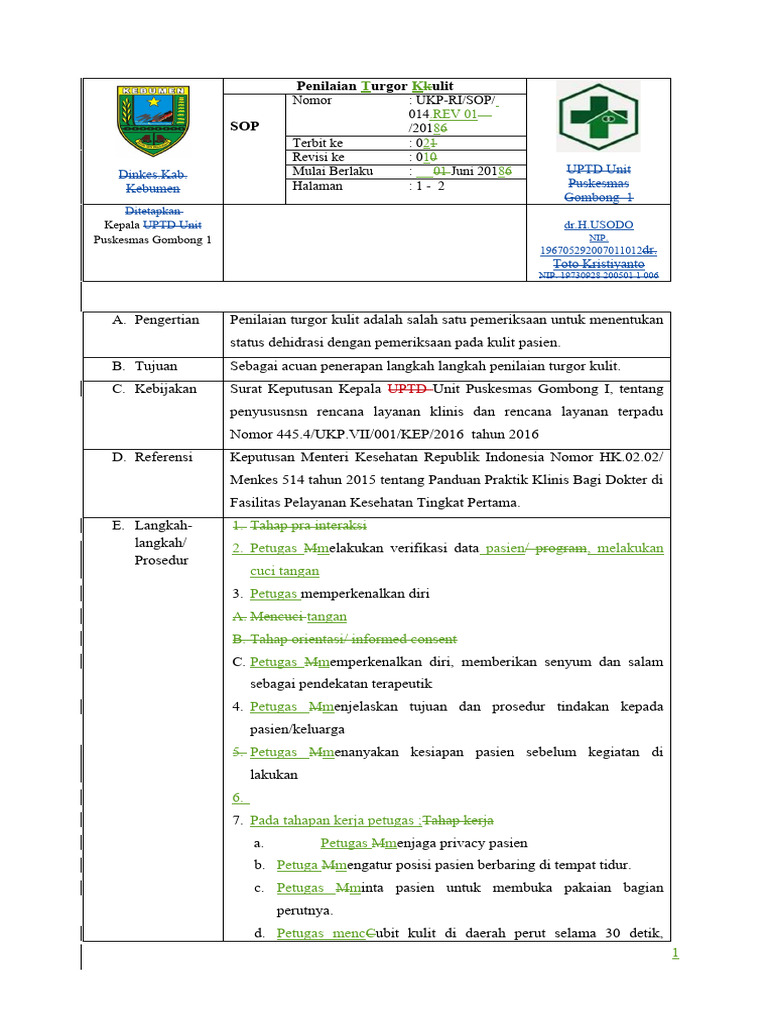 Prosedur Penilaian Turgor Kulit | PDF