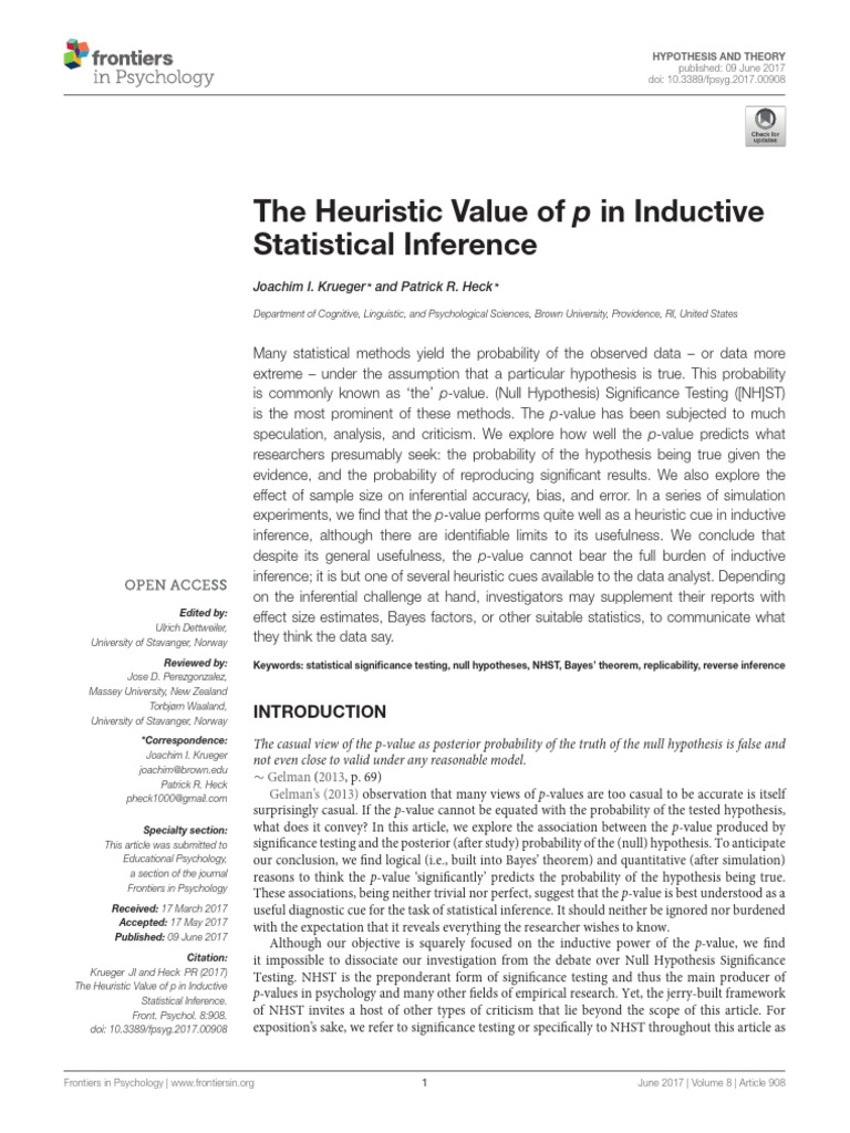 The Heuristic Value of P in Inductive Statistical Inference | PDF | Statistical Hypothesis ...