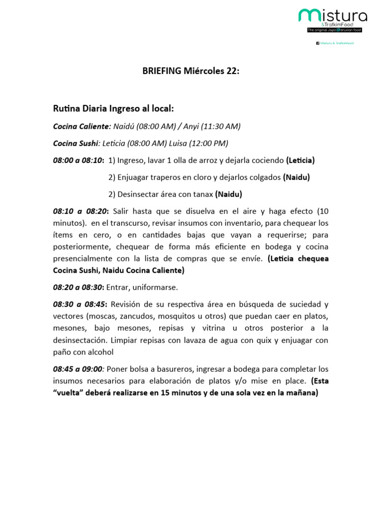 Breafing Miercoles 22 | PDF | Cocina occidental | Cocinando