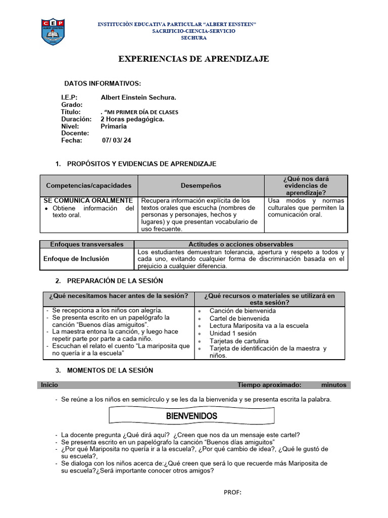 Modelo de Experiencias de Aprendizaje 2024 | PDF