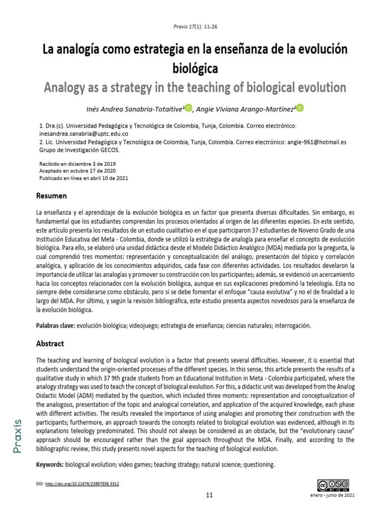 Analogy As A Strategy in The Teaching of Biological Evolution | PDF ...
