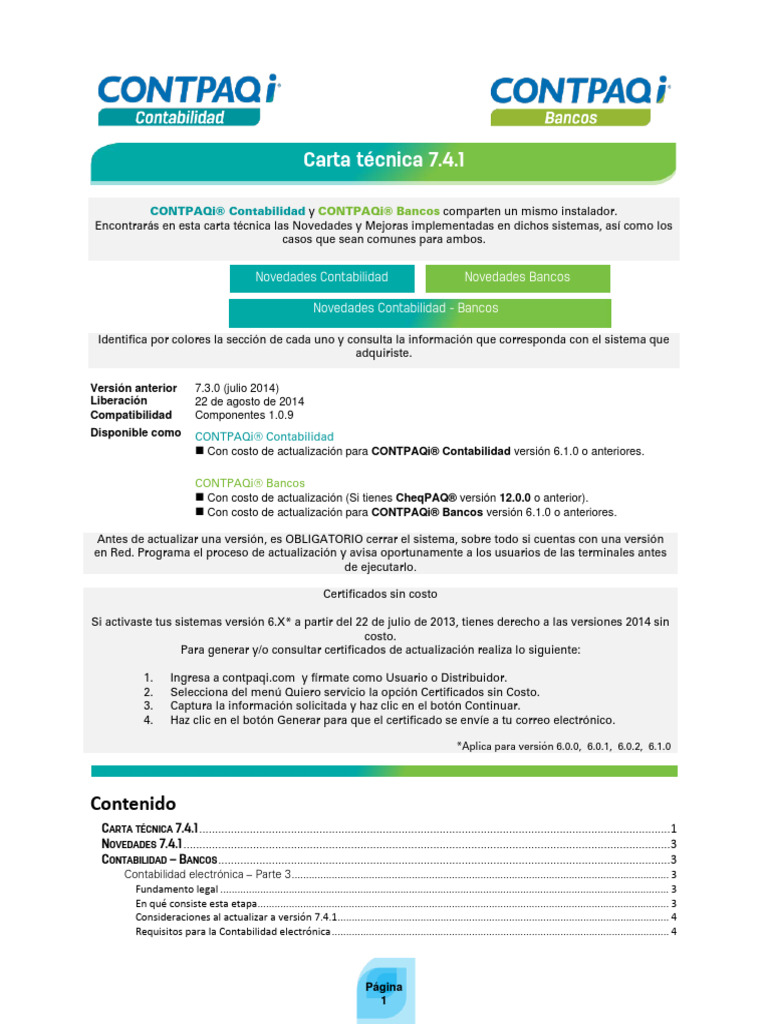 Carta Tecnica Contpaq I Contabilidad Bancos 741 | PDF | Contabilidad | Xml
