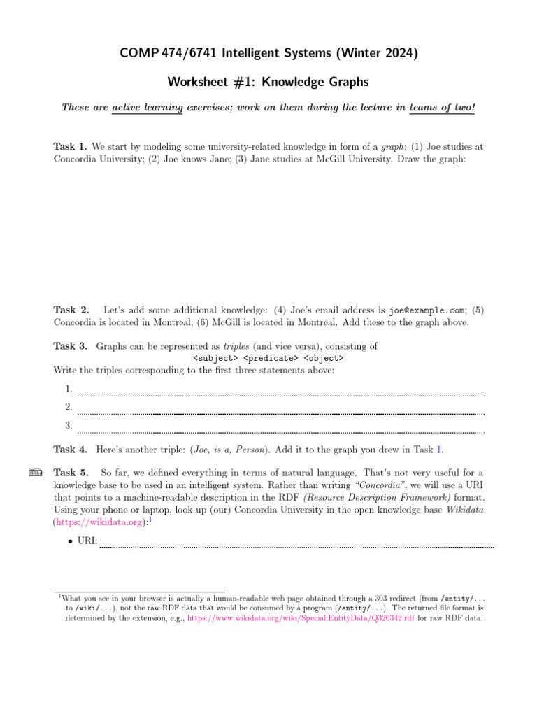 Knowledge Graphs Worksheet for COMP 474/6741 | PDF | Teaching Methods ...