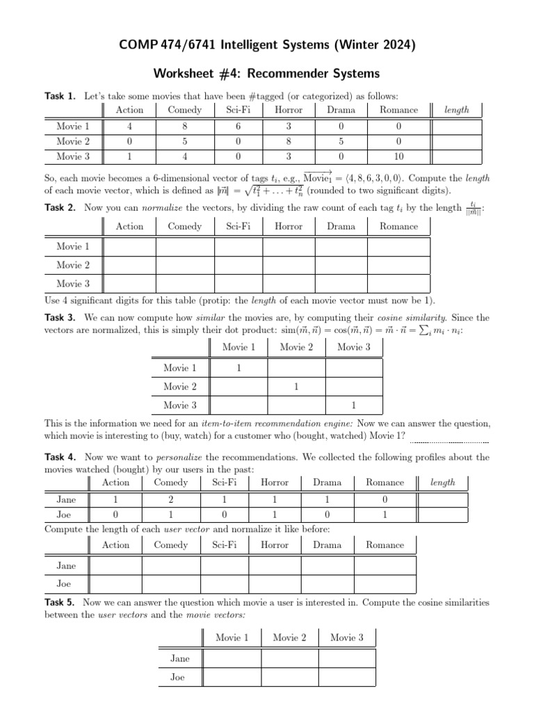 Worksheet04 - Recommender Systems | PDF