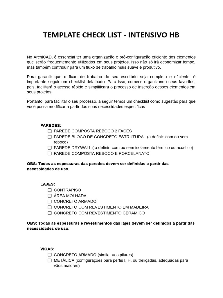 Checklist Template para Impressão | PDF | Drywall | Engenharia Civil