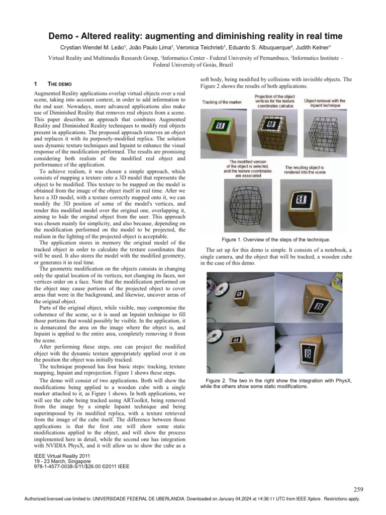 Demo Altered Reality Augmenting and Diminishing Reality in Real Time | PDF