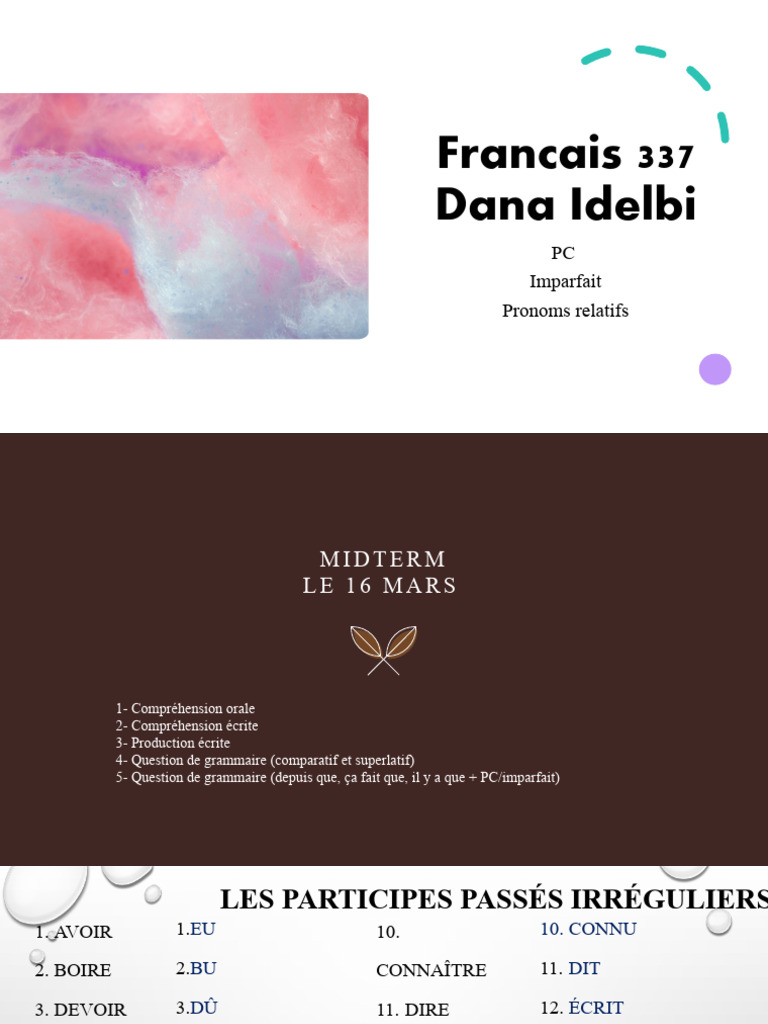 Grammaire française : Imparfait et pronoms | PDF | Morphologie ...