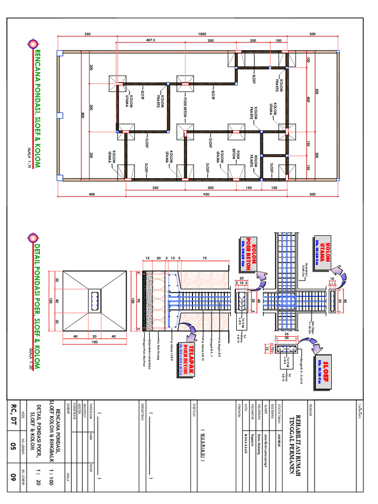Rencana & Detail Pondasi Poer Dan Sloef | PDF