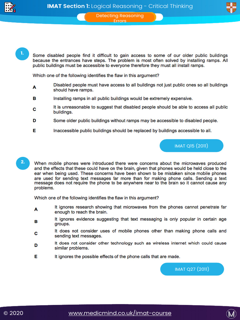 1.6 Flaws (IMAT Questions) | PDF | Reasoning | Logic