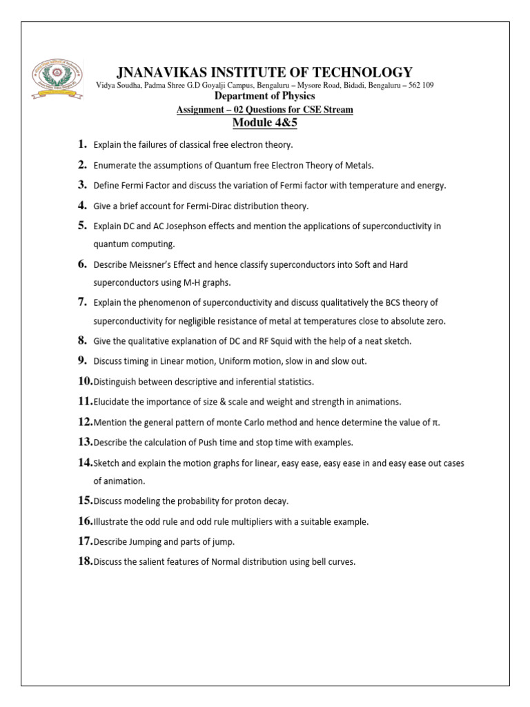 Physics Assignment Questions for CSE | PDF | Teaching Methods & Materials | Science & Mathematics