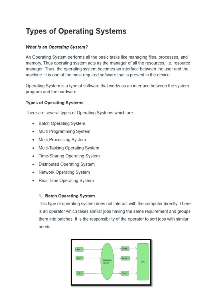 Types of Operating Systems | PDF | Operating System | Computer Network