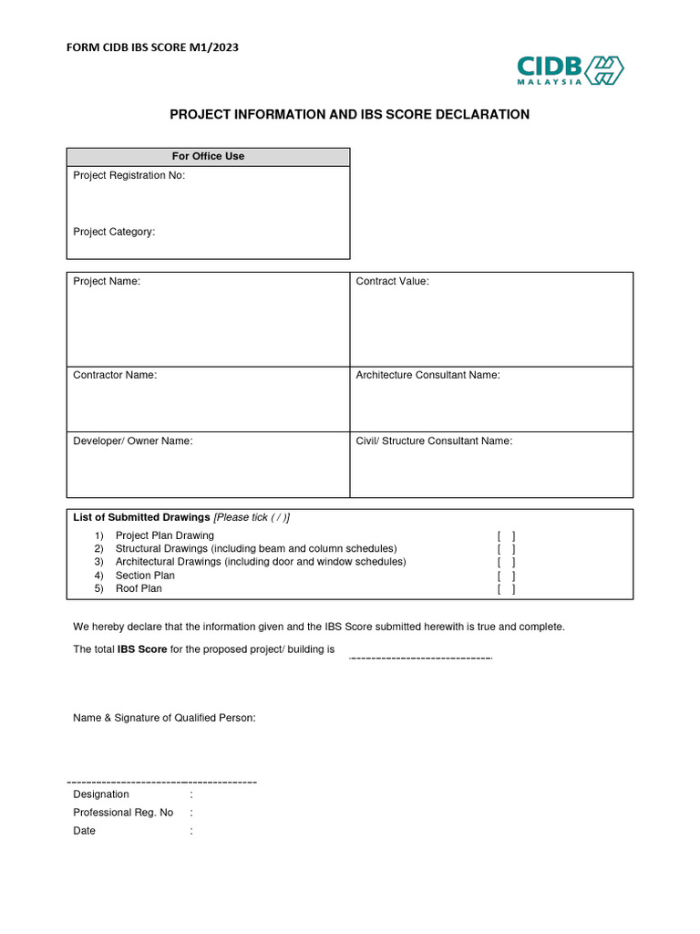 Form Cidb Ibs Score M1 2023 | Download Free PDF | Building | Civil ...