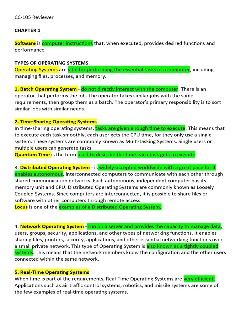 CC105 Reviewer | Download Free PDF | Operating System | Software Development