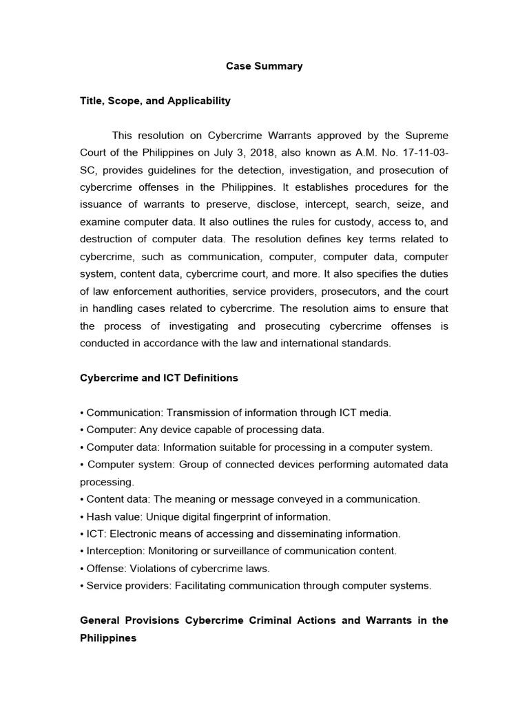 Case Summary - CyberCrime Warrants | PDF | Cybercrime | Search Warrant