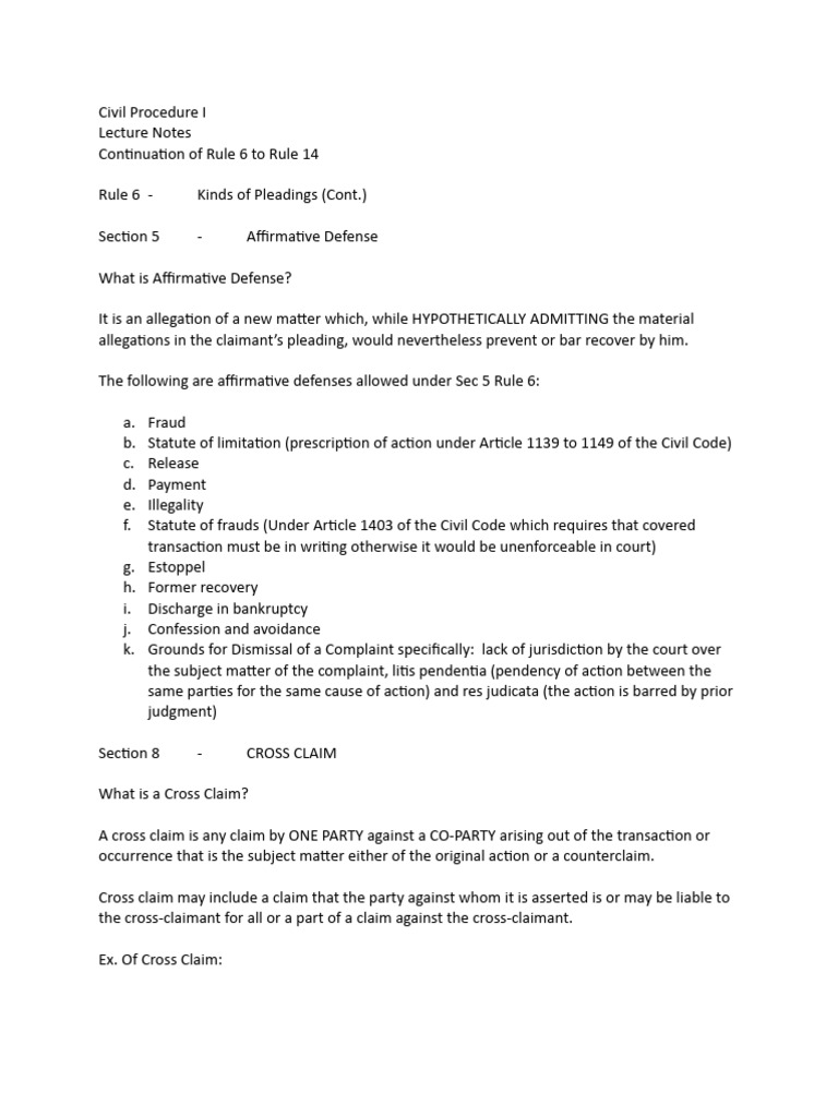 Civil Procedure I Cont of Rule 6 To Rule 14 | PDF | Complaint | Affidavit
